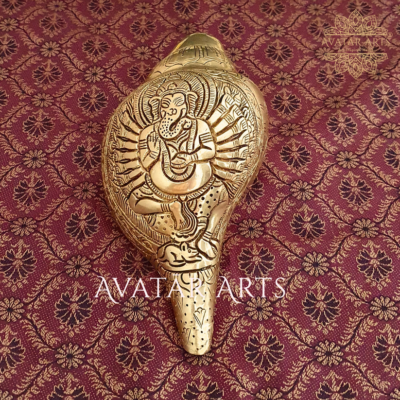 Brass Conch with Ganesha Carving – Avatar Arts