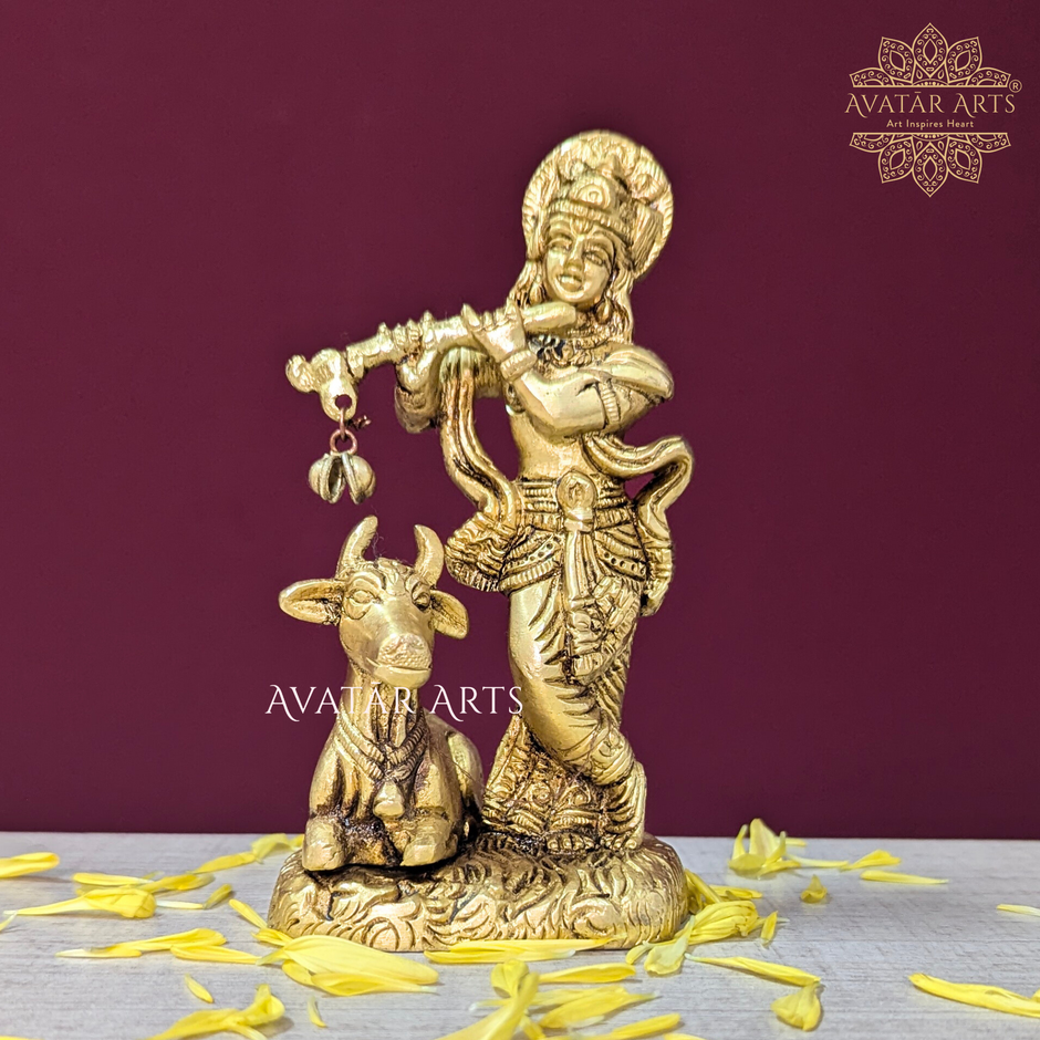 Buy Brass krishna Statues Idols | Buy Brass Radha Krishna idols & Cow ...