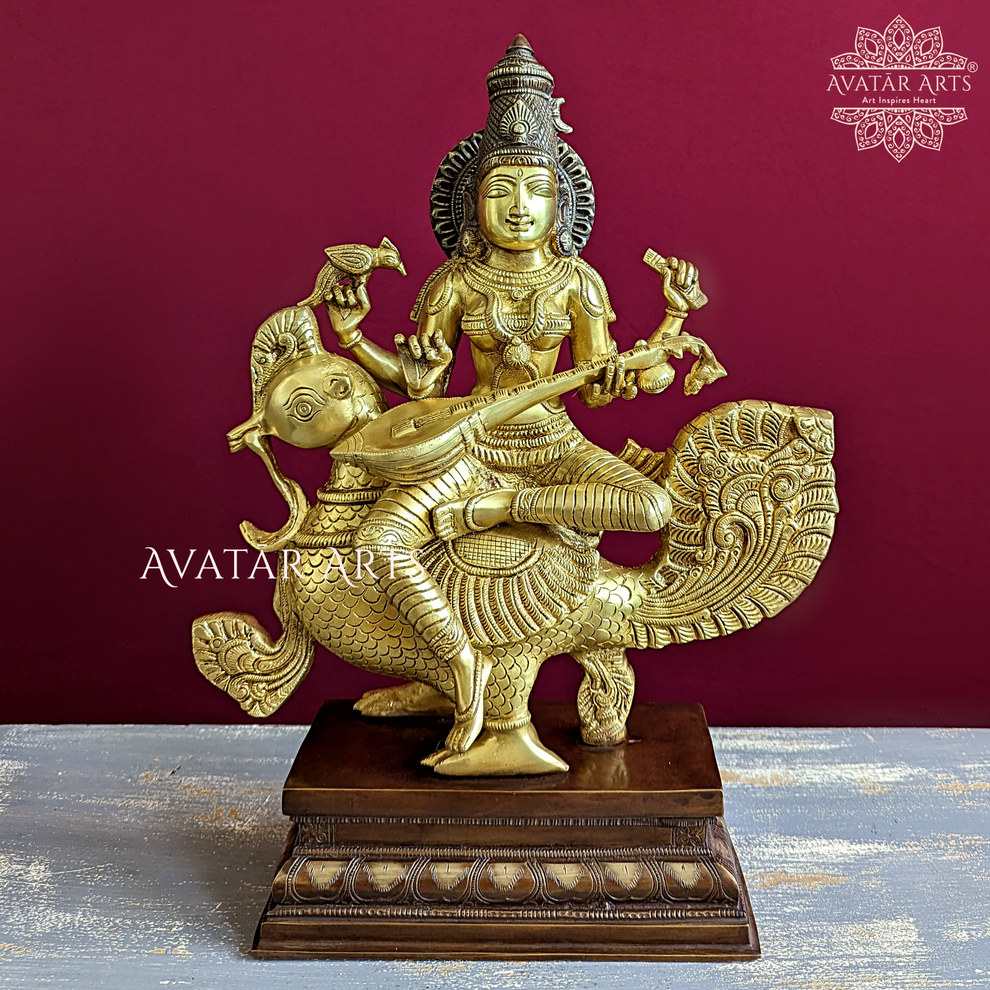 Devi Saraswati Idol in Brass – Avatar Arts